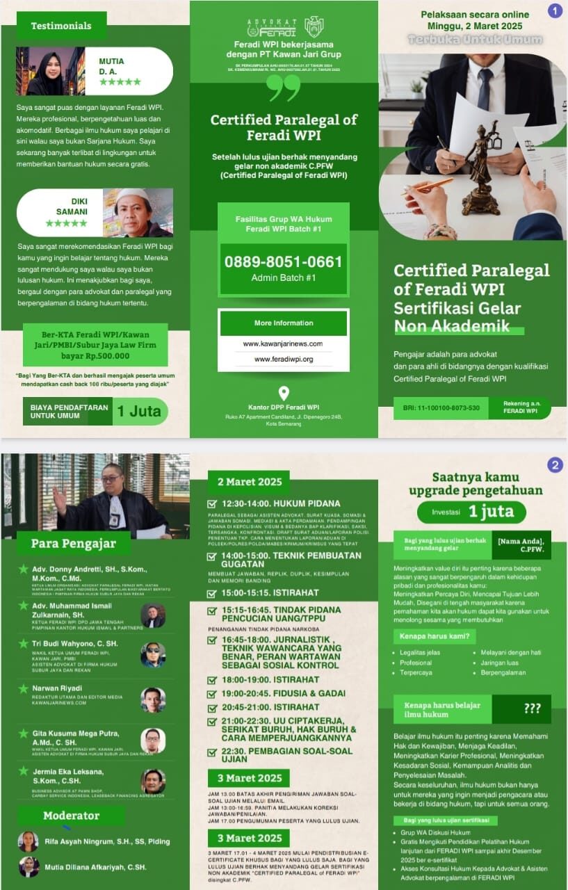 FERADI WPI dan PT Kawan Jari Grup Sukses Selenggarakan Pelatihan Hukum ...