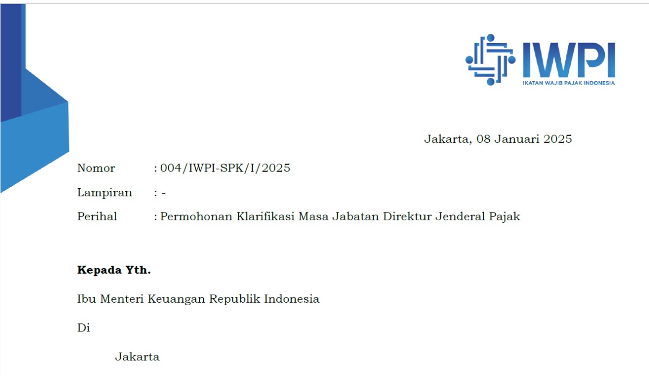 IWPI Pertanyakan Masa Jabatan Dirjen Pajak, Minta Kejelasan dari ...